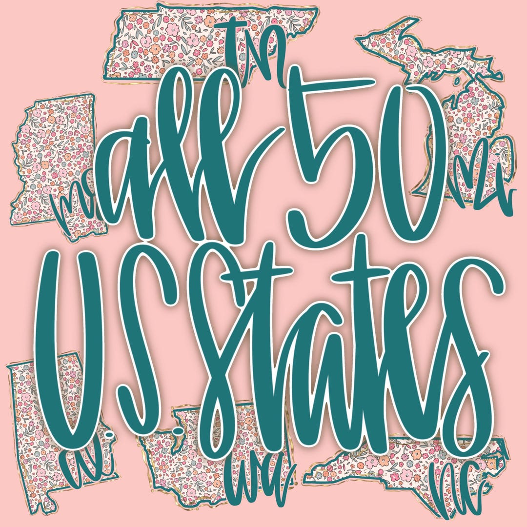 All 50 States Bundle PNG, US Png, Coquette Png, State Png, Preppy Png ...