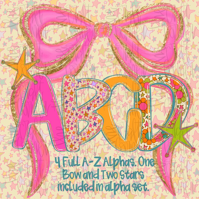 Preppy Coquette Alpha PNG, A-Z, Neon Alpha PNG, Stars Alpha PNG ...