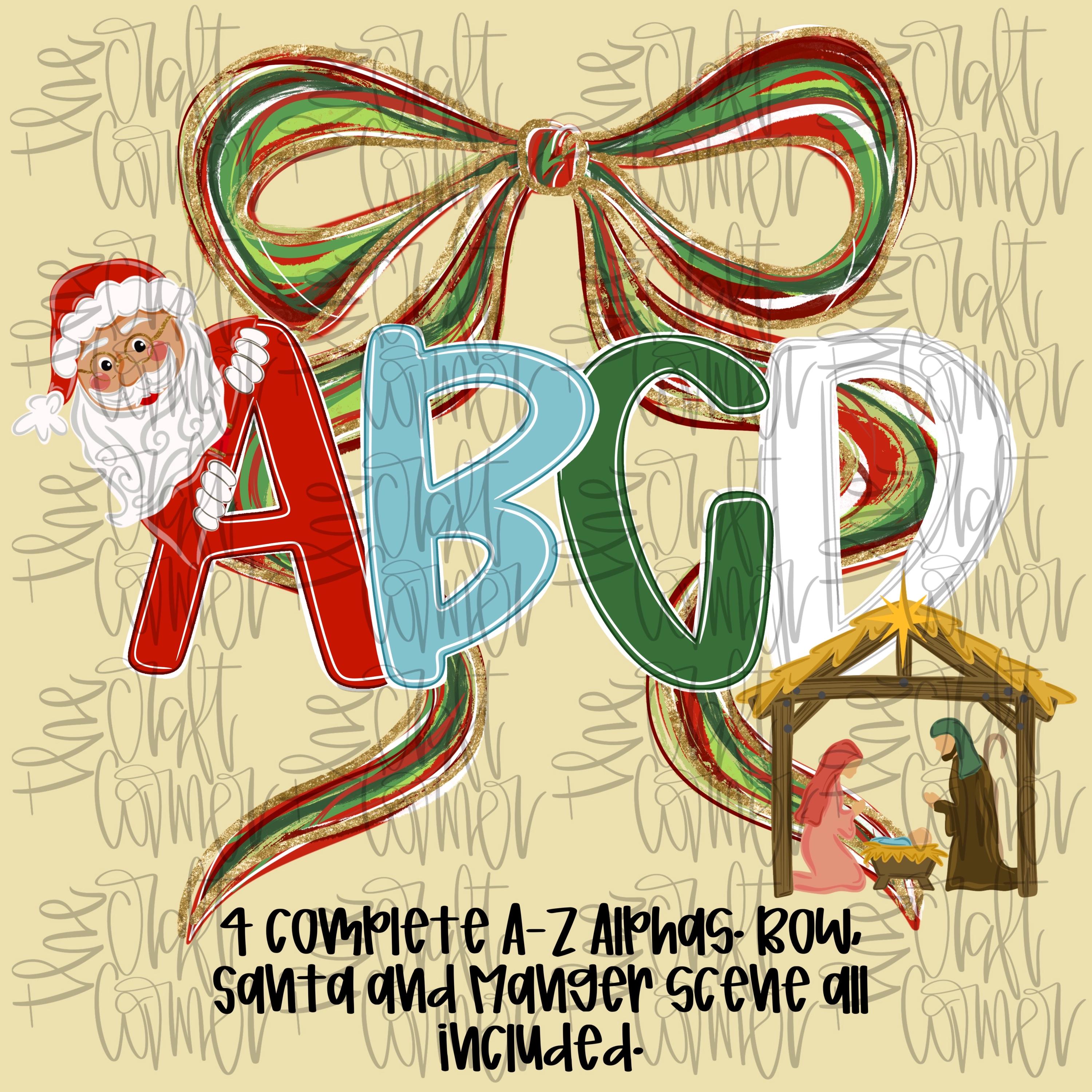 Christmas Alpha PNG, A-Z, Manger Alpha PNG, Holiday Alpha PNG, Coquette ...