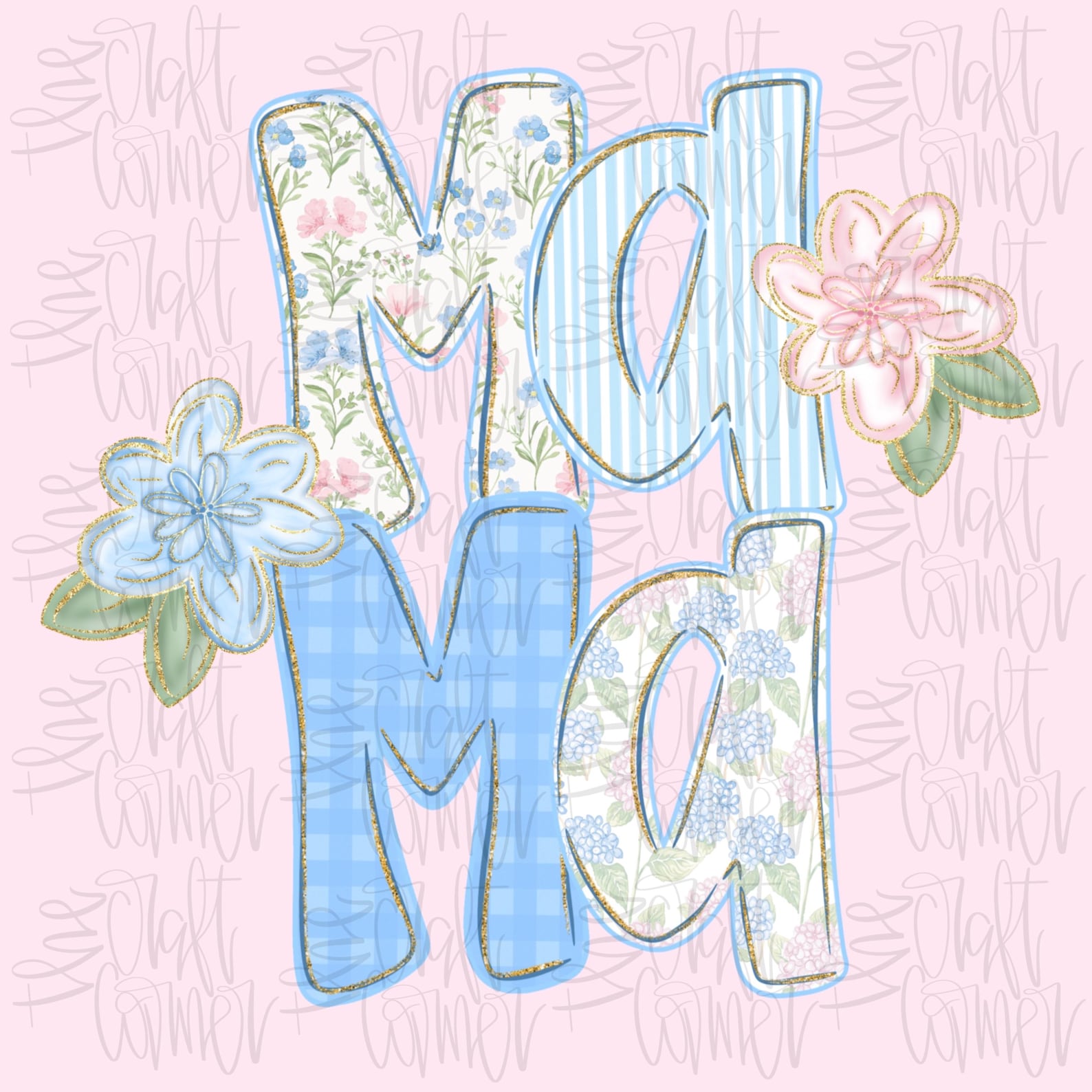 Grandmillennial Blue Alpha, Preppy Floral Alpha, Coquette Alpha Font ...