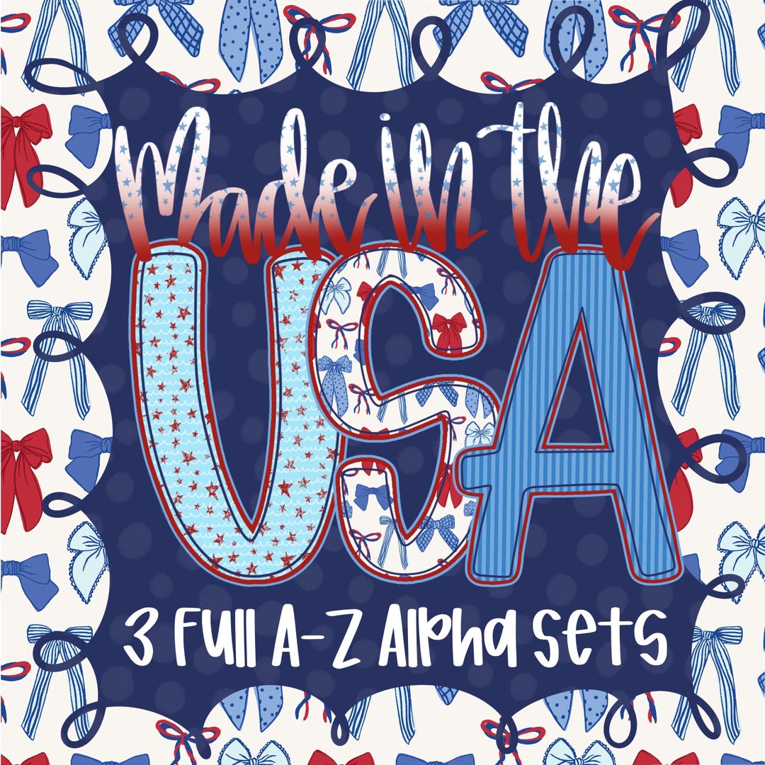 USA Alpha, PNG, Made in the USA, Coquette Alpha, Preppy, Patriotic Png ...