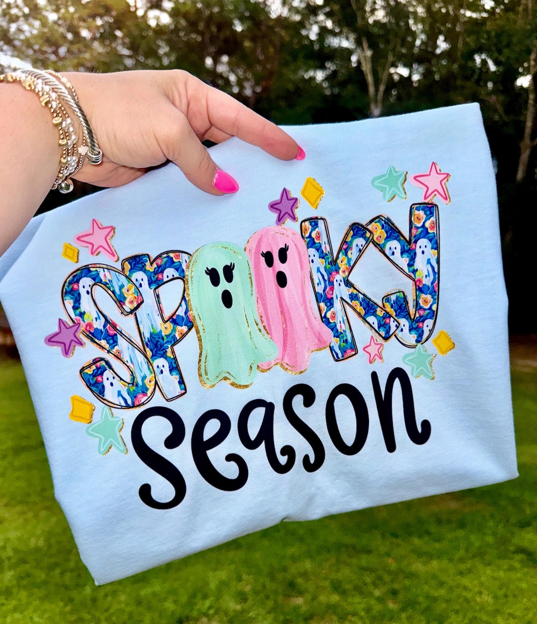 Spooky Season PNG, Preppy Ghost PNG, Preppy Halloween PNG, Neon Floral ...