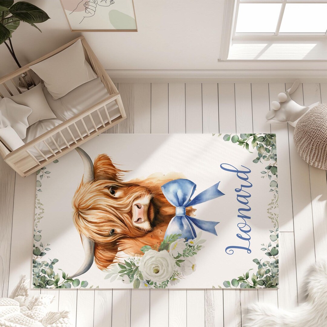 Custom Highland Cow Rug, Highland Cow Nursery Rug, Highland Cow Gifts ...