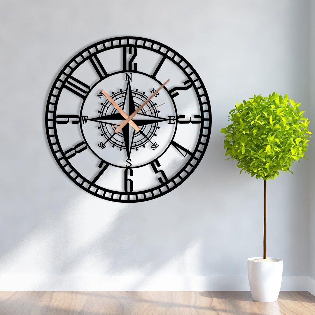 Large Size Compass Metal Wall Clock, Modern Metal Wall Clock, Metal ...