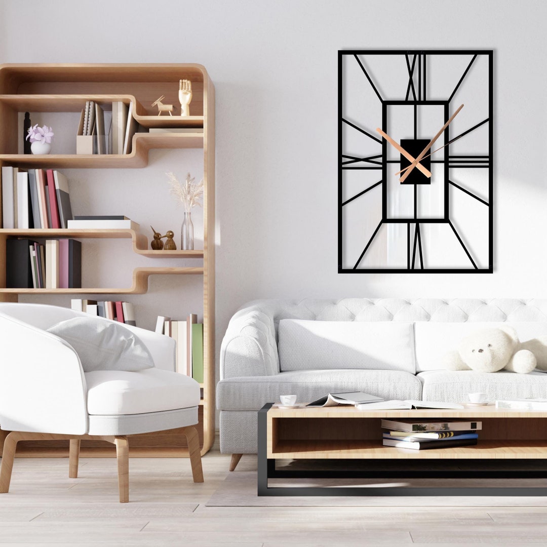Large Rectangle Metal Wall Clock, Modern Rectangle Wall Decor, Silent ...