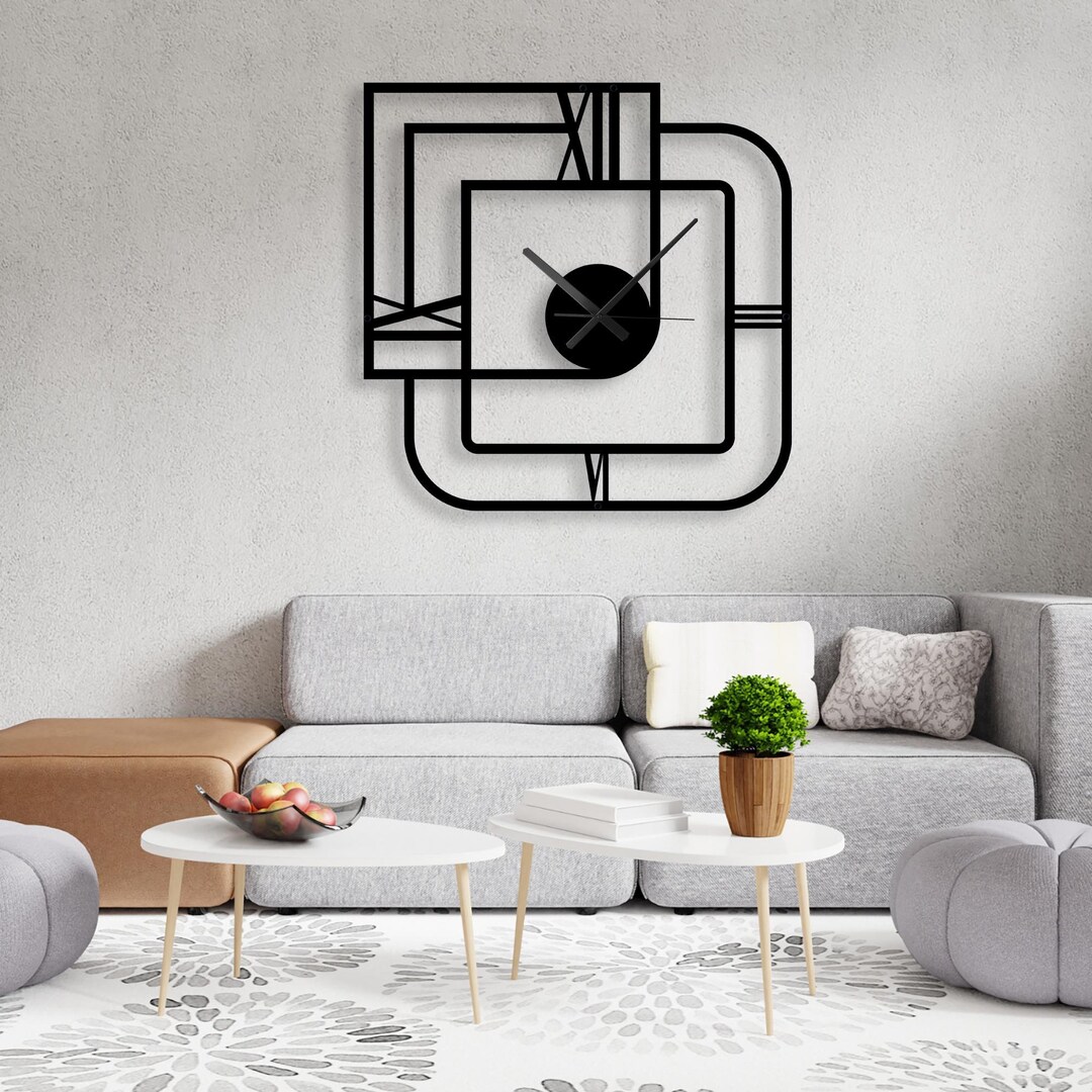 Unique Square Design Metal Wall Clock, Minimalist Home Decor, Metal ...