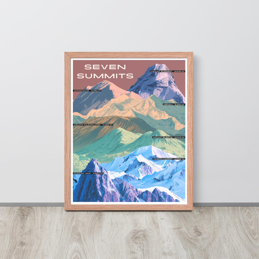 Seven Summits Mountain Art Print: Adventure Wall Art, 16x20in, Rock ...