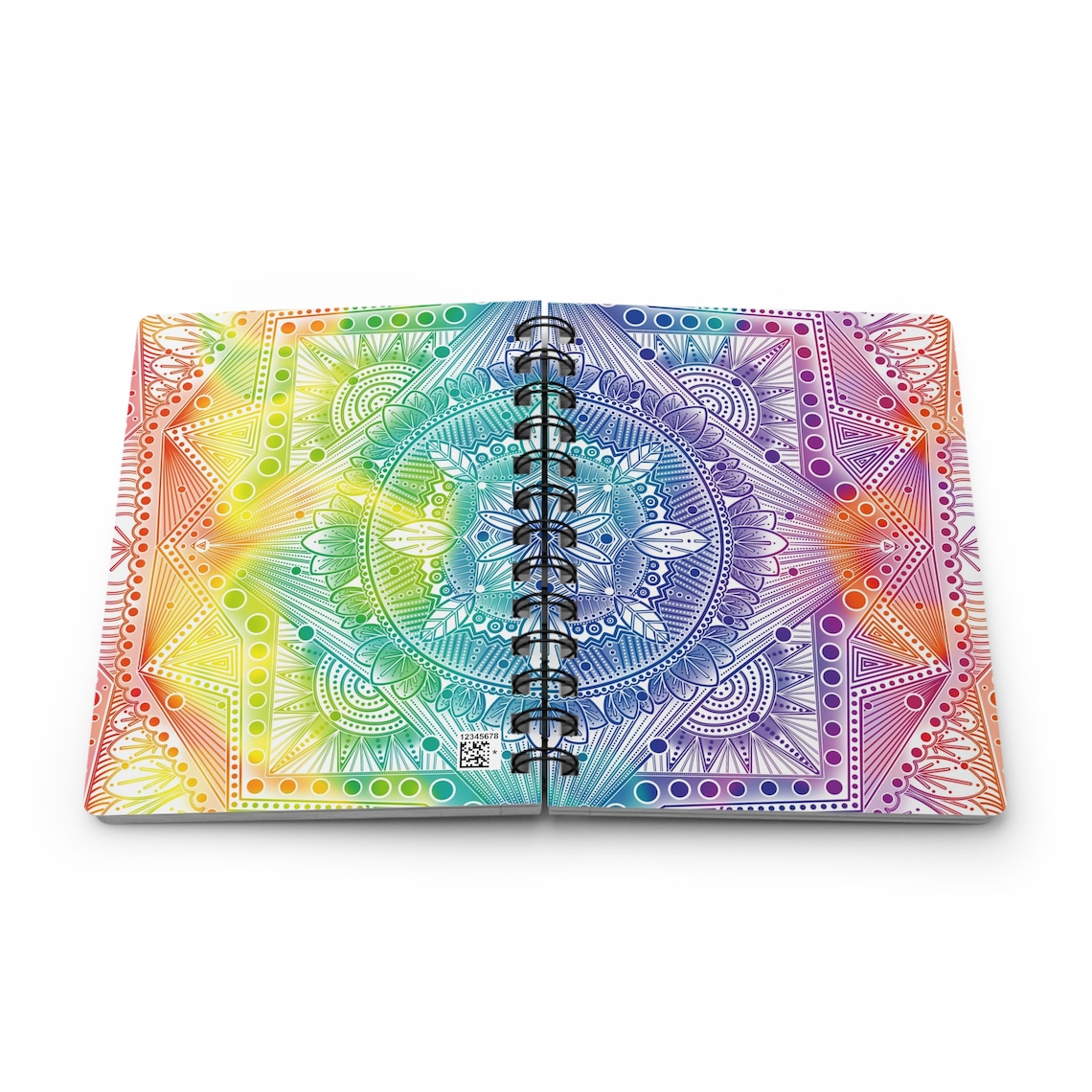 Psychedelic Spiral Bound Journal, Rainbow Mandala Design, Holographic ...