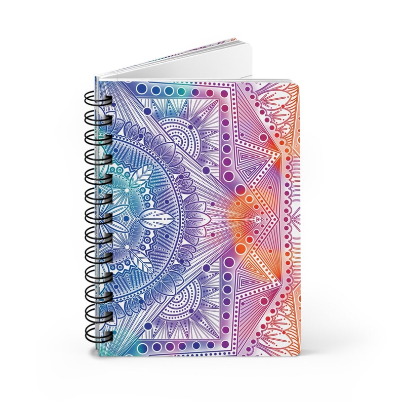Psychedelic Spiral Bound Journal, Rainbow Mandala Design, Holographic ...