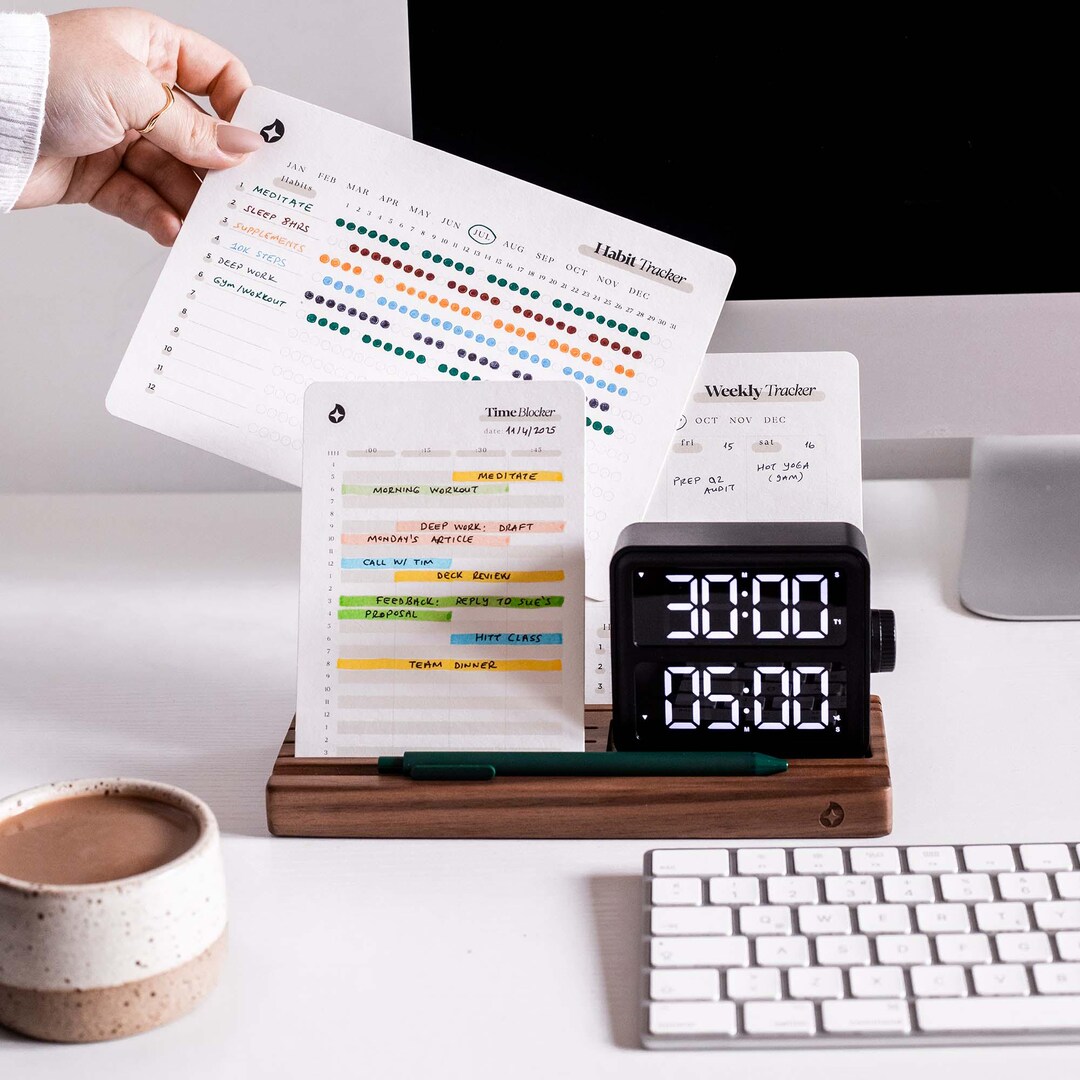 Time Management Bundle: Walnut Wood Organizer, Focus Timer, Planner ...