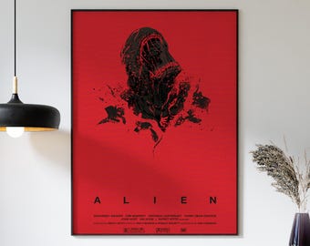 Alien Movie Poster, Xenomorph Art Print, 80s Vintage Print, Movie Fan ...