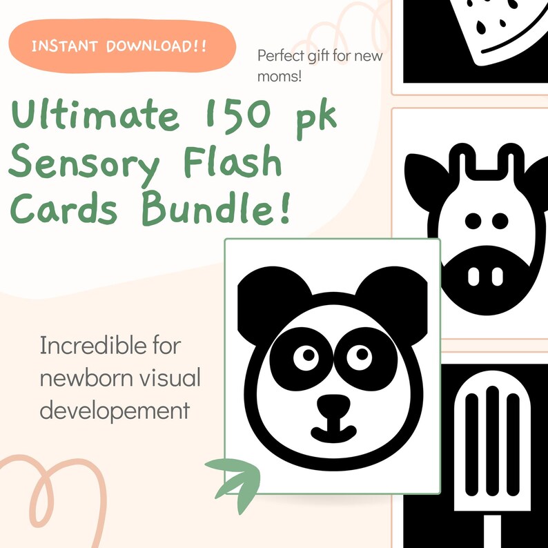 Baby Gift | High Contrast Cards Print | Baby Sensory Play | Black and ...