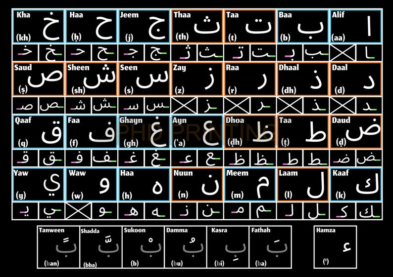 Arabic Letters Poster. Display on Wall. Arabic Learning Poster With ...