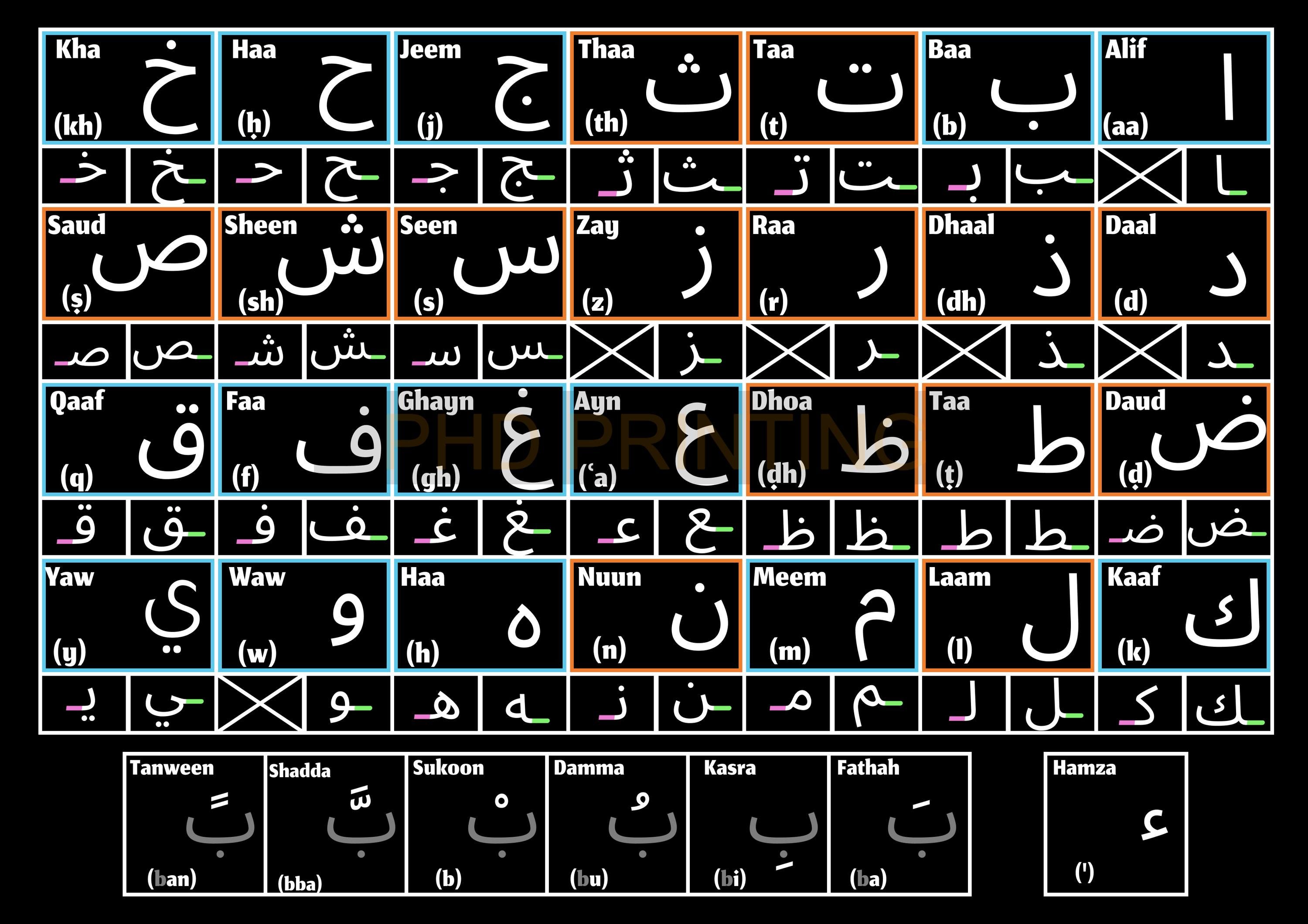 Arabic Letters Poster. Display on Wall. Arabic Learning Poster With ...