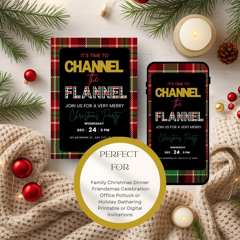 Flannel Christmas Party Invitation | Plaid Holiday Invite (digital ...