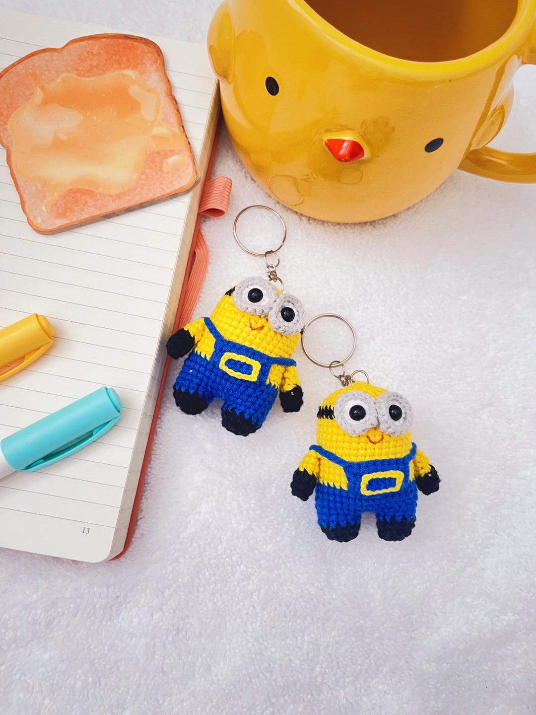 Cute Minions Keychain Handmade Crocheted Keychain Yellow & Blue - Etsy