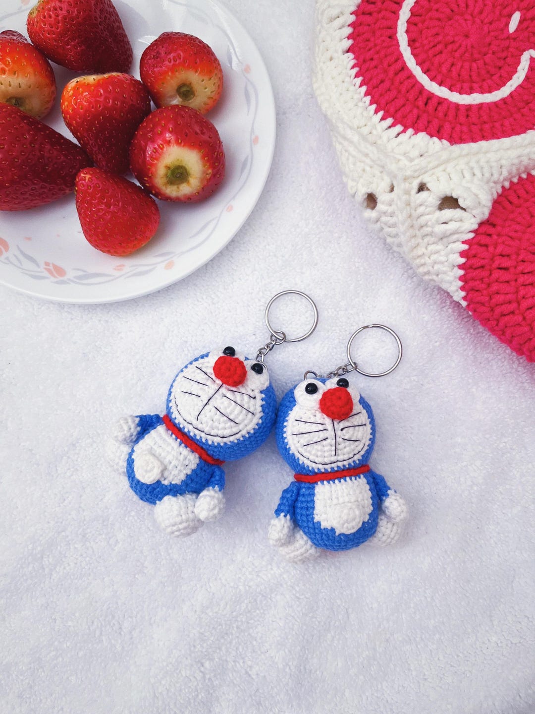 Doraemon Keychain Handmade Crocheted Keychain Animated Character ...