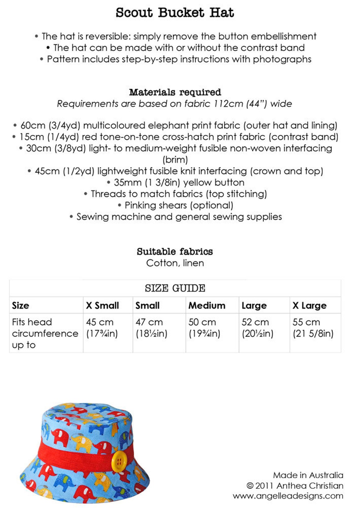 Bucket Hat Pattern PDF Sewing Pattern Boys and Girls Hat Pattern "scout ...
