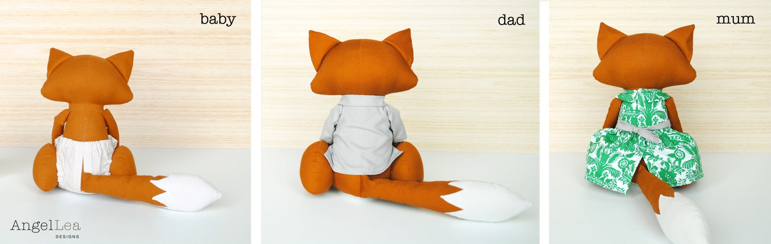 Fox Family PDF Sewing Pattern, Mum Dad & Baby Fox Stuffed Animal ...