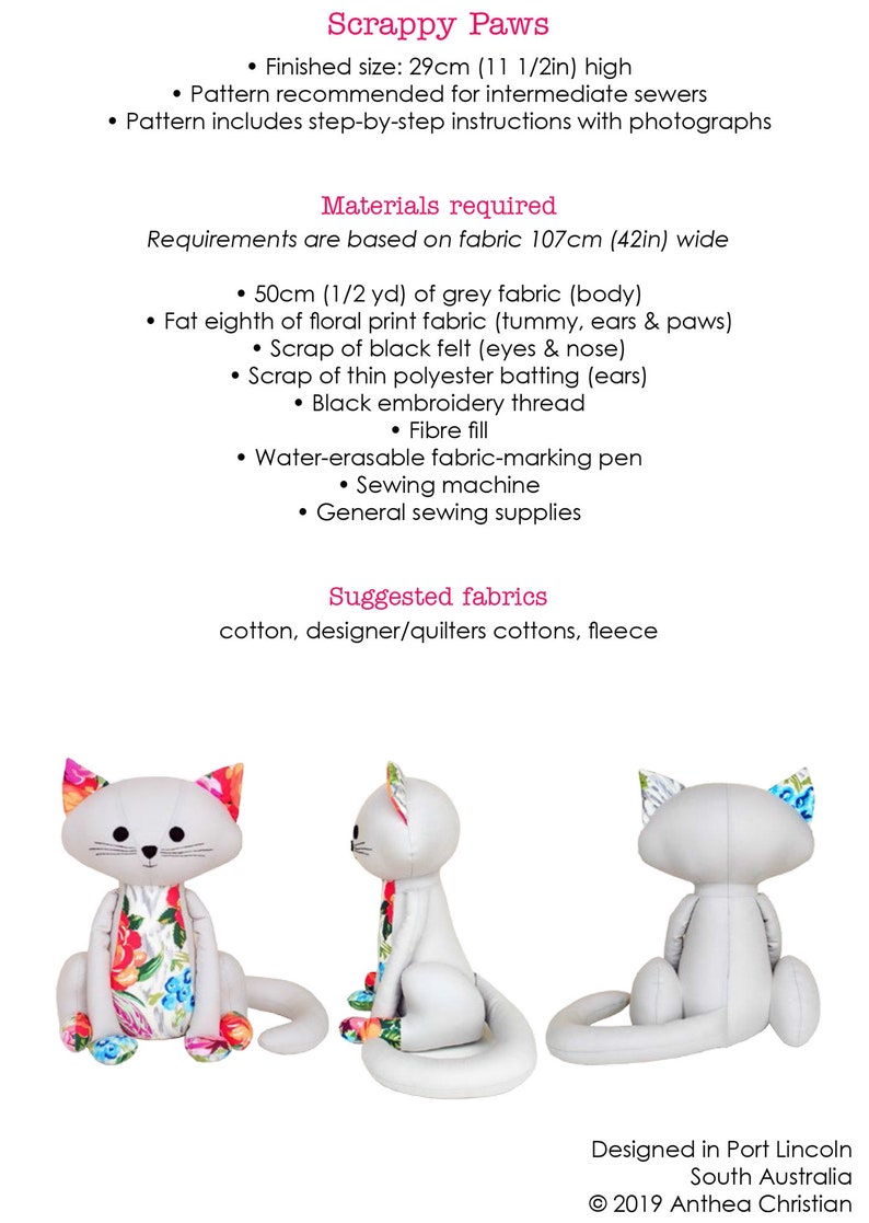 Cat Softie PDF Sewing Pattern Scrappy Paws Stuffed Animal | Etsy