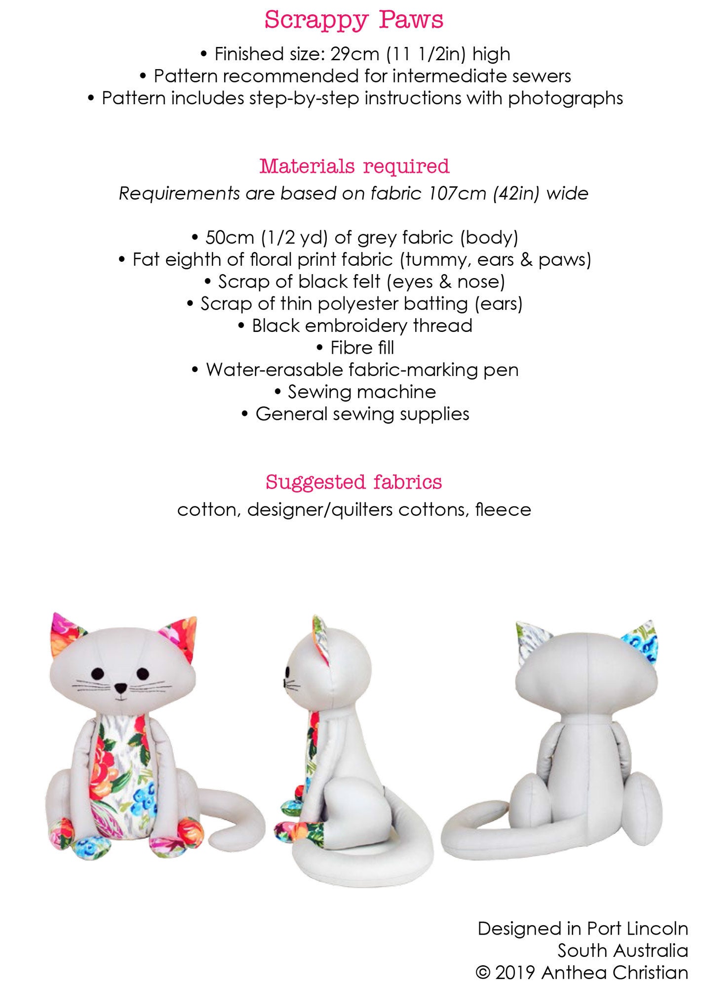 Cat Softie PDF Sewing Pattern Scrappy Paws Stuffed Animal | Etsy