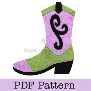Cowgirl Boot Applique Template and Cowboy Boot Applique Template. PDF ...