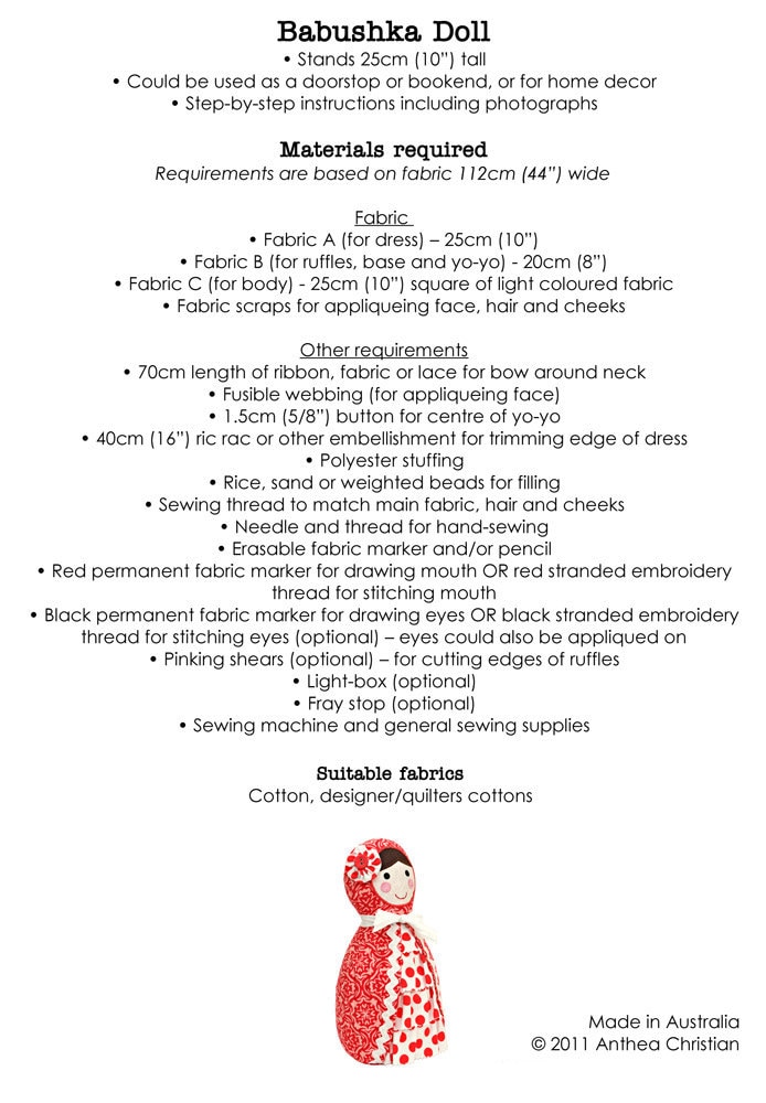 Babushka Doll Pattern. PDF Sewing Pattern. Home Decor - Etsy