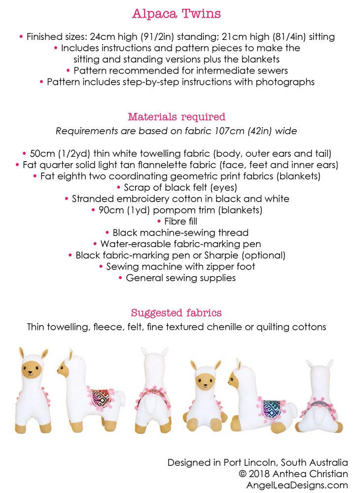 Alpaca Twins HARD COPY Paper Sewing Pattern | Etsy