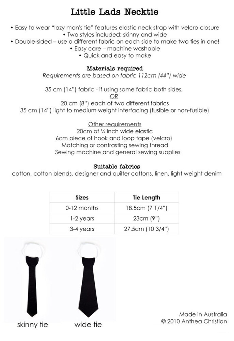 PDF Sewing Pattern for Little Lads' Necktie, Skinny Tie and Wide Tie ...