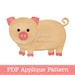 Pig Applique Pattern Piggy Applique Template PDF Digital Epattern - Etsy