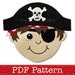 Pirate Applique Template PDF Applique Pattern Boy Pirate With Eye Patch ...