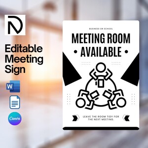 Editable Business or School Meeting Room Sign Template - Etsy