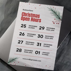 Christmas Store Hours Editable Template - Etsy