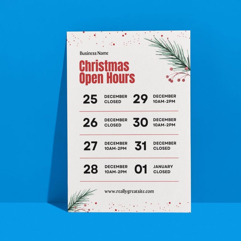 Christmas Store Hours Editable Template - Etsy