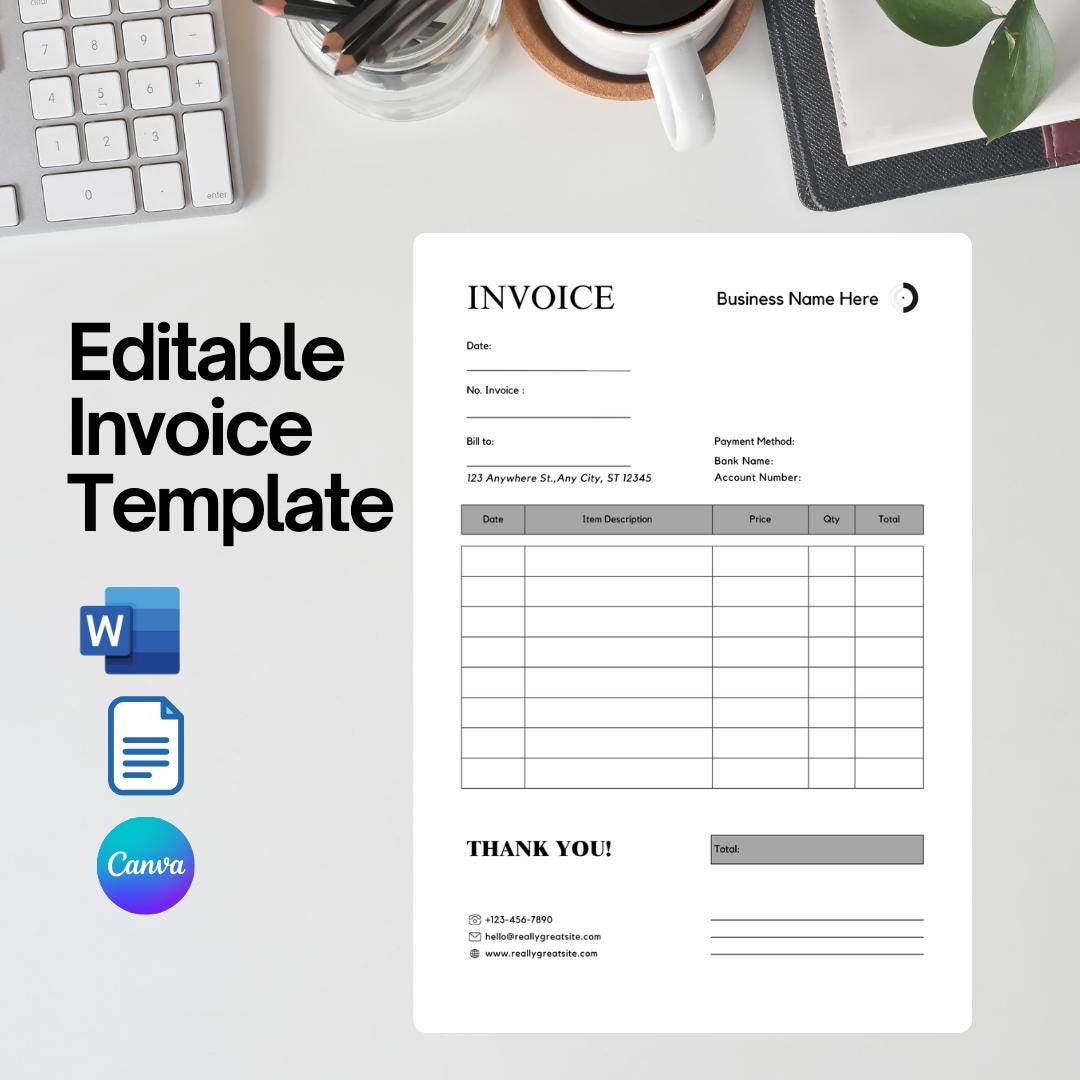 Fully Editable Professional Invoice Template - Etsy