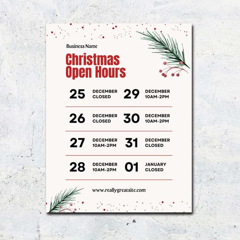 Christmas Store Hours Editable Template - Etsy