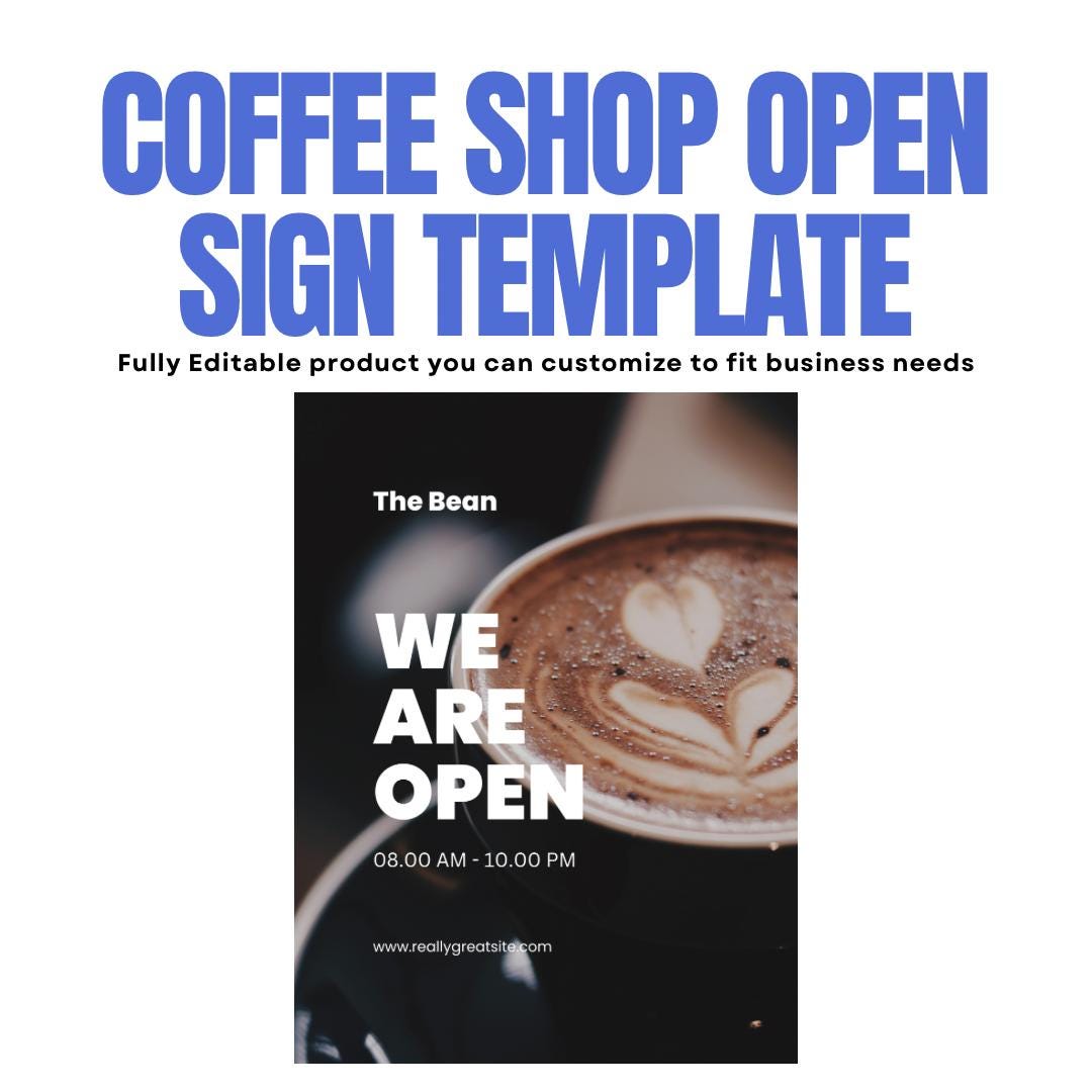 Coffee Shop Open Sign Template - Etsy