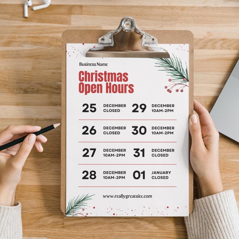 Christmas Store Hours Editable Template - Etsy