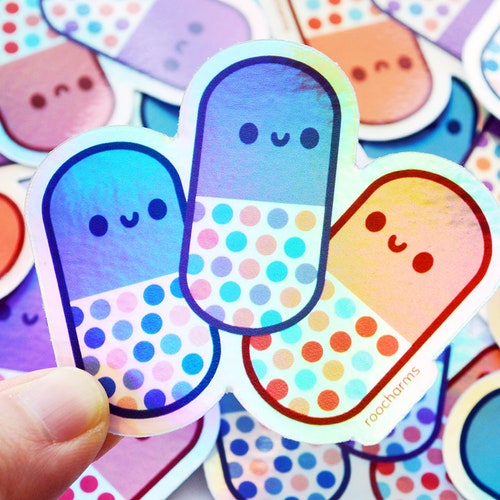 Happy Pills Holographic Vinyl Sticker Pharmacist Gift - Etsy