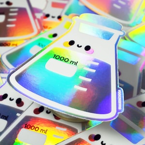 Holographic Beaker Sticker, Cute Chemistry Flask, Biology, Lab Tech ...