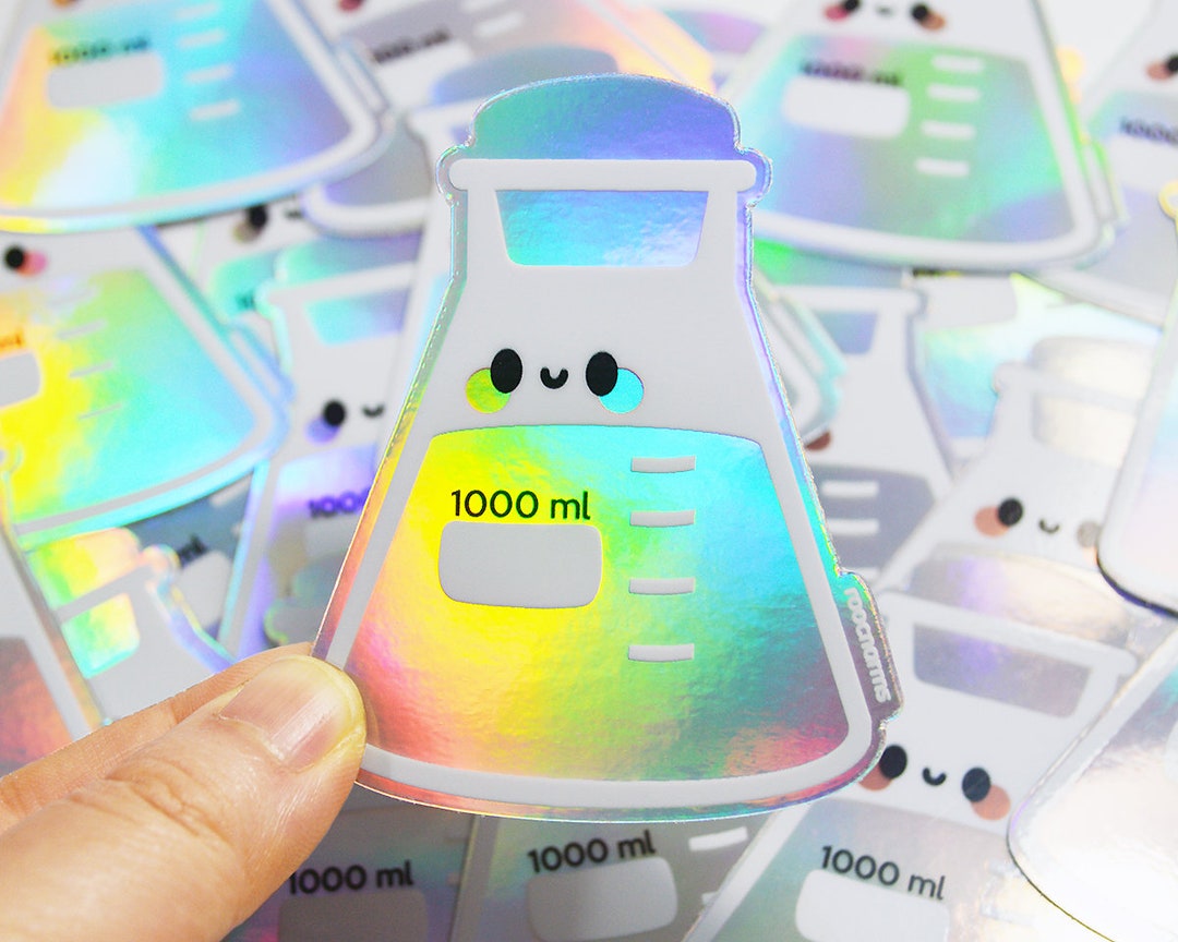 Holographic Beaker Sticker, Cute Chemistry Flask, Biology, Lab Tech ...