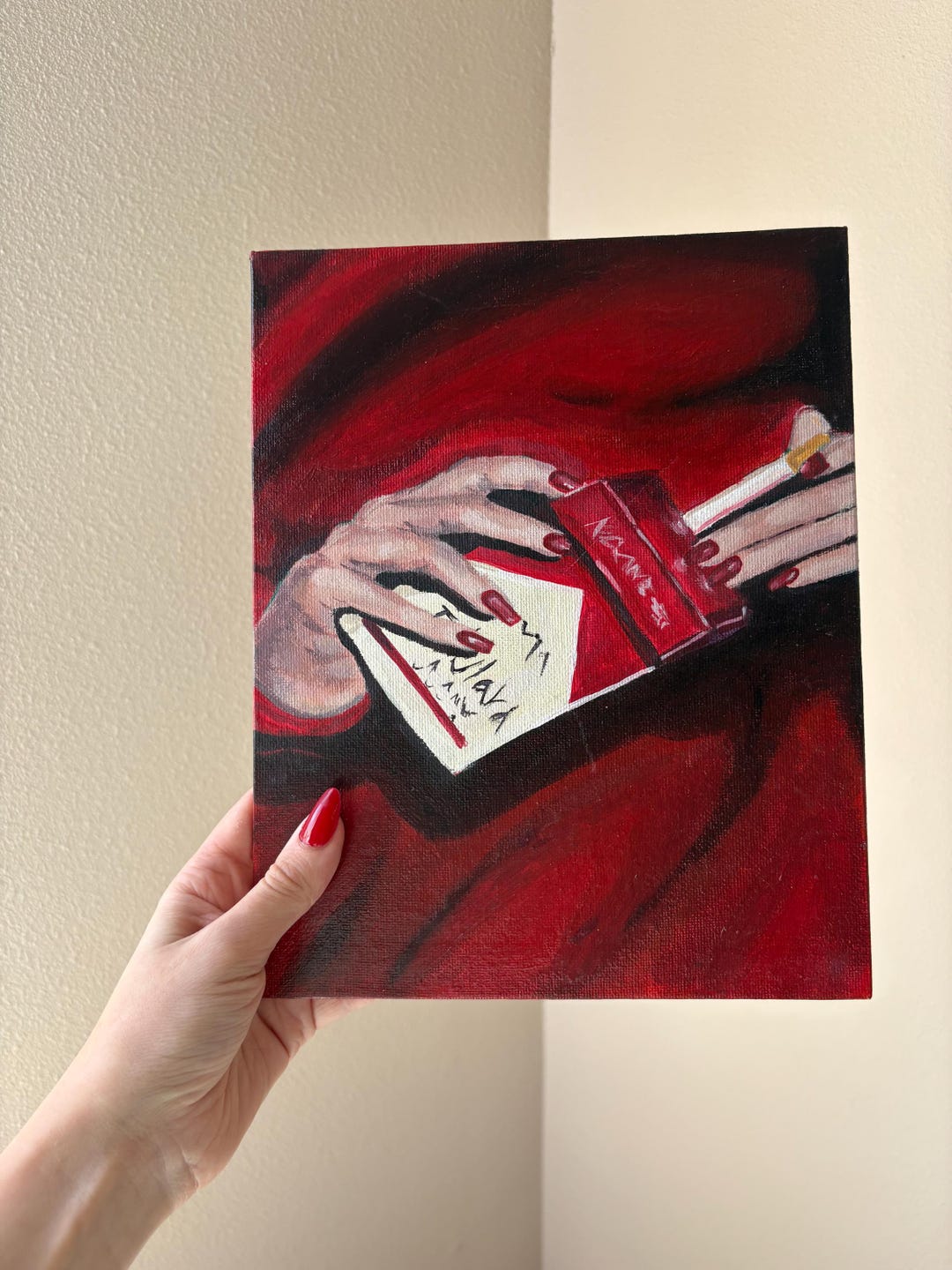 Dark Red Habit – Handmade Acrylic Painting, Modern Red Art on Canvas (8 ...