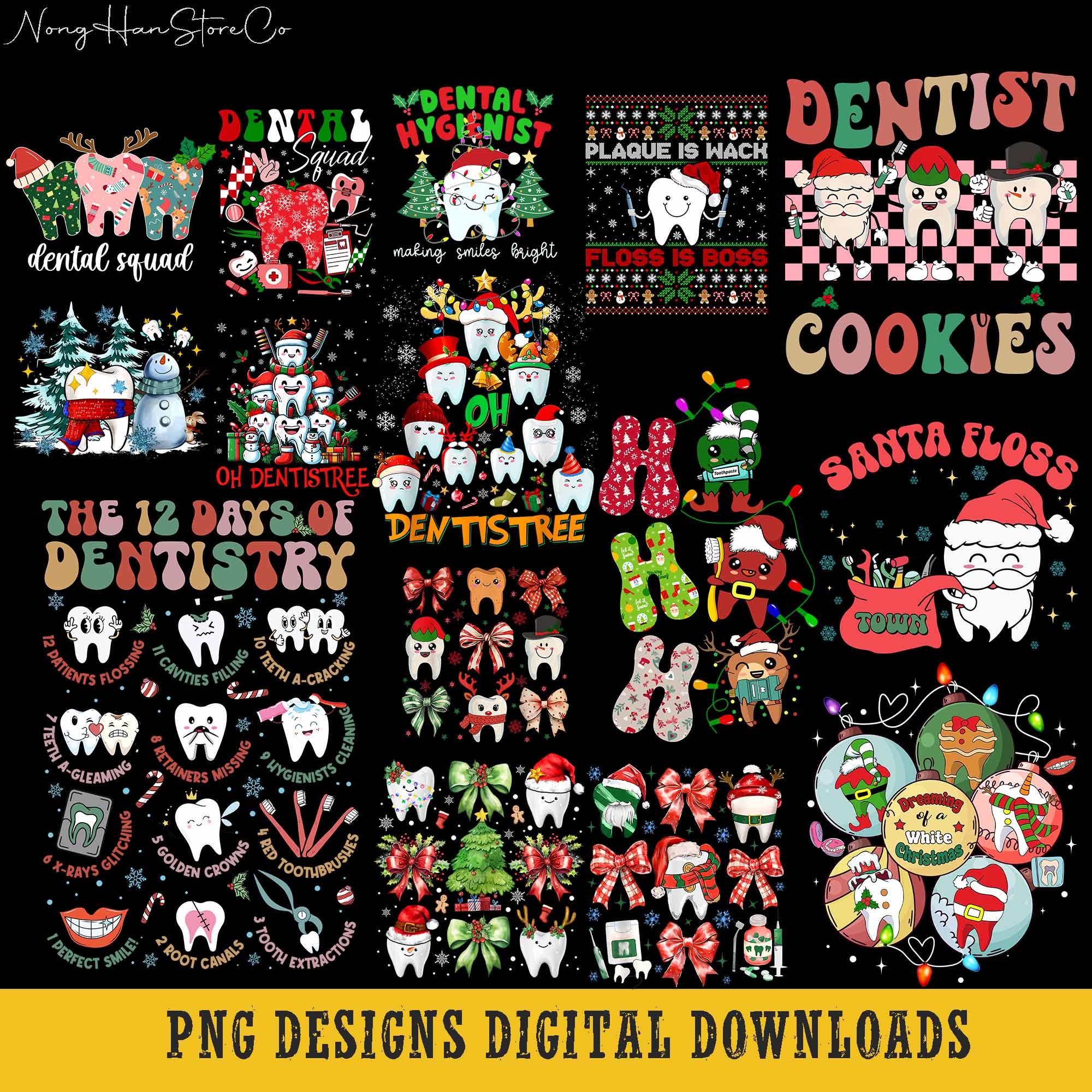 Dentist Christmas Png Bundle, 20 PNG Dental Squad Christmas, Cute Tooth ...