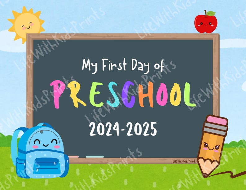 First Day of Preschool Printable Sign Back to School Poster First Day ...