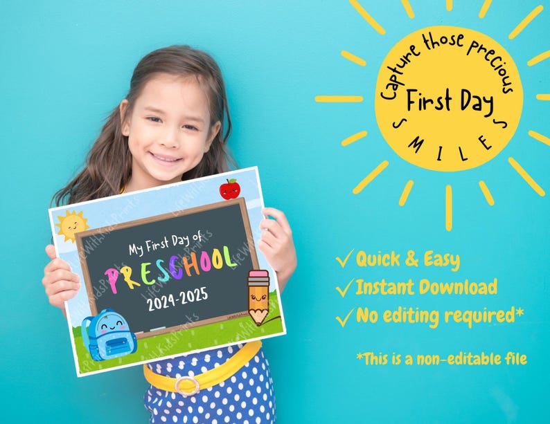 First Day of Preschool Printable Sign Back to School Poster First Day ...