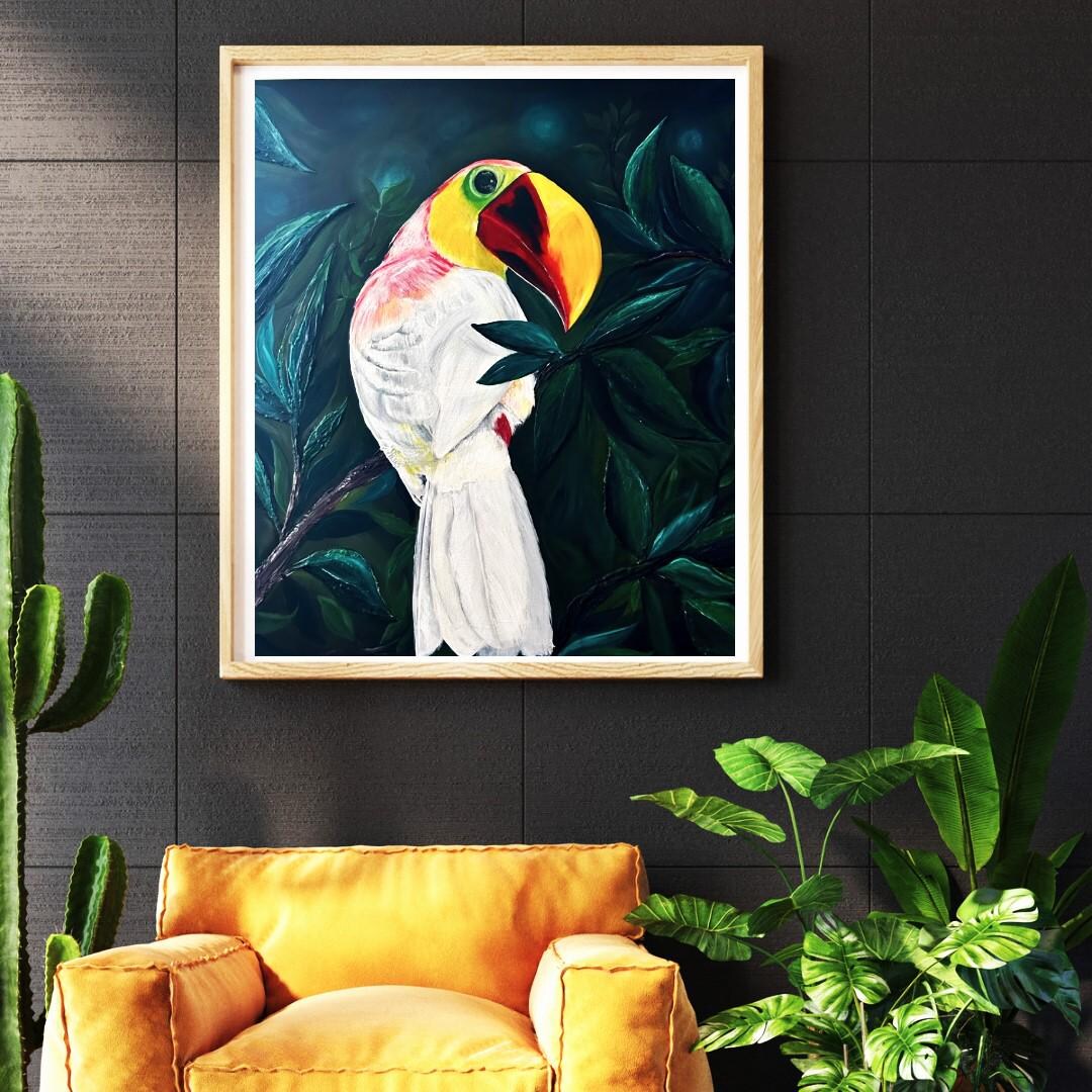 El Tucan Blanco, Mixed Media Artwork. Acrylic Paint & Gesso on 30x30 ...