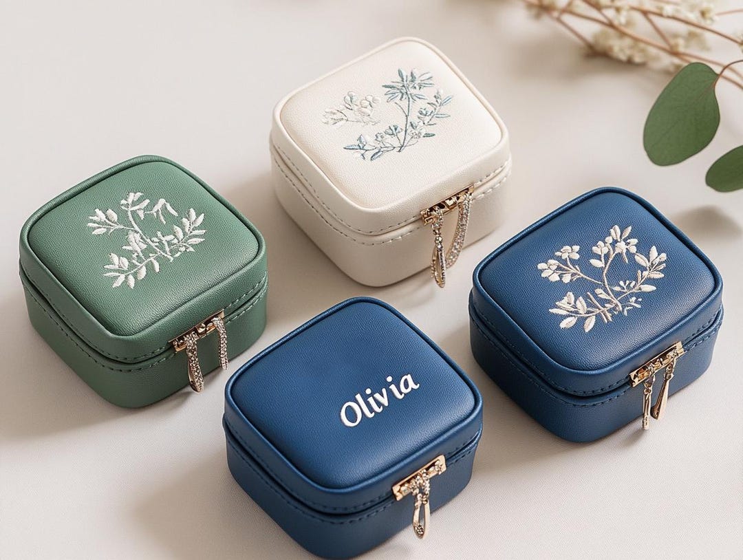 Floral Embroidered Jewelry Box, Aesthetic Bridesmaid Gift, Mini Vanity ...