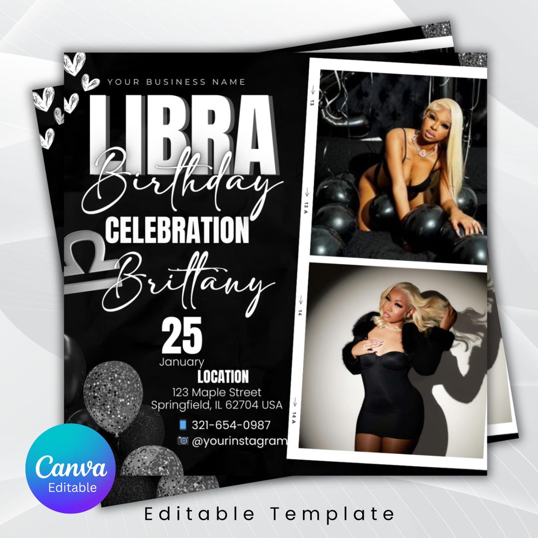 Libra Birthday Flyer, Libra Season Party Flyer, Libra Bash Flyer, Birthday Flyer, Libra Party ...