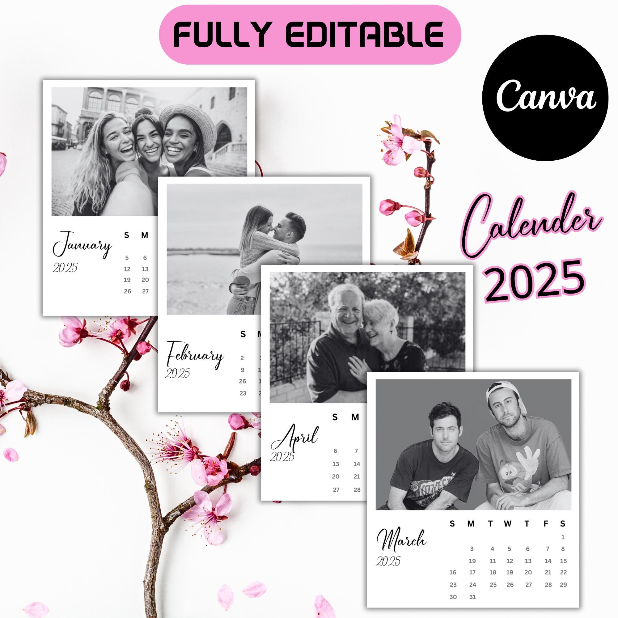 Editable 2025 Photo Calendar Template I Custom Design for Canva I Mini ...