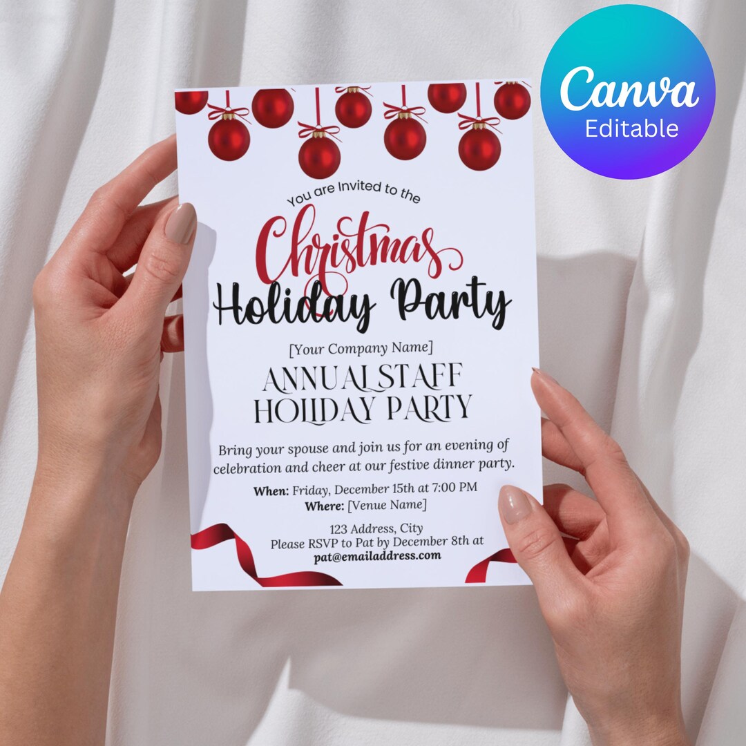 Staff Holiday Party Invitation Digital Download Template, Company ...